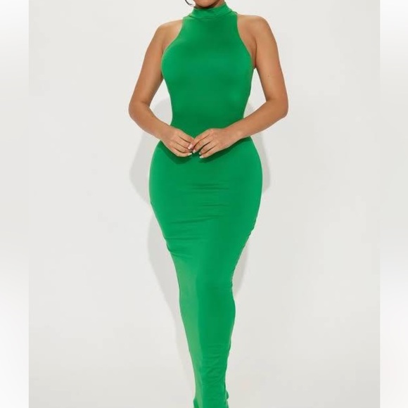 Missguided | Dresses | Missguided Green Ribbed High Neck Maxi Dress ...